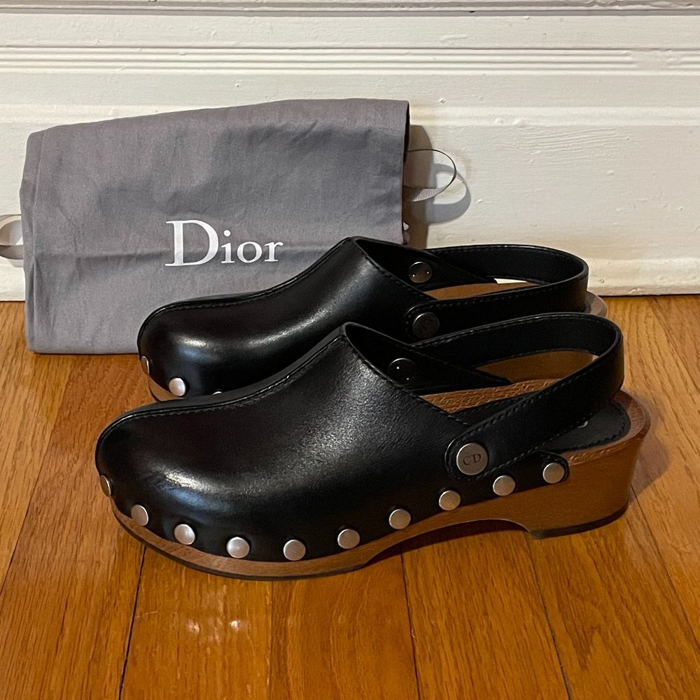Christian Dior Diorquake Black Leather Clogs - Gem